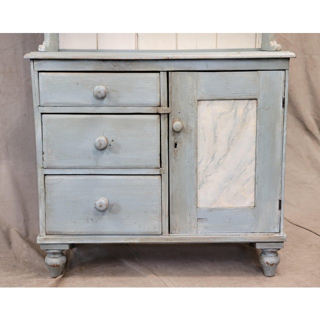 Antique Swedish Blue Faux Marble Painted Pine China Hutch | Chairish