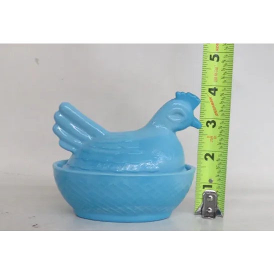 Heisey Blue Slag Glass Chicken Hen on Nest Small Covered Dish | Chairish