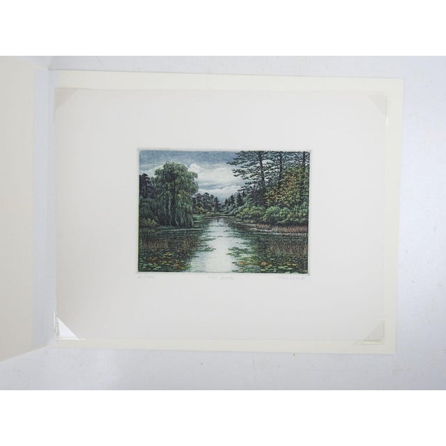 Contemporary Lakeside Landscape Colored Etching | Chairish