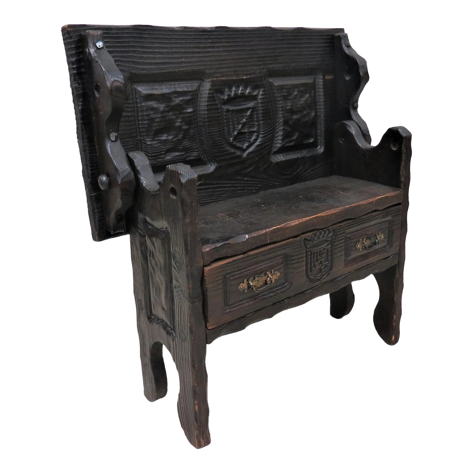 Antique Gothic French Heavily Carved Small Monks Bench | Chairish