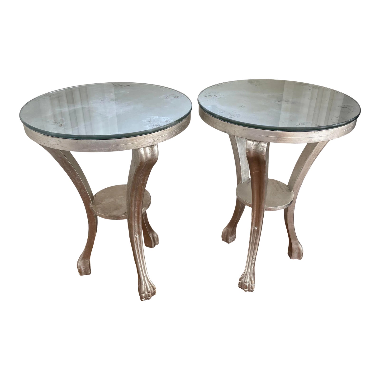 Mirror Top Silver Leaf Accent Tables - A Pair | Chairish
