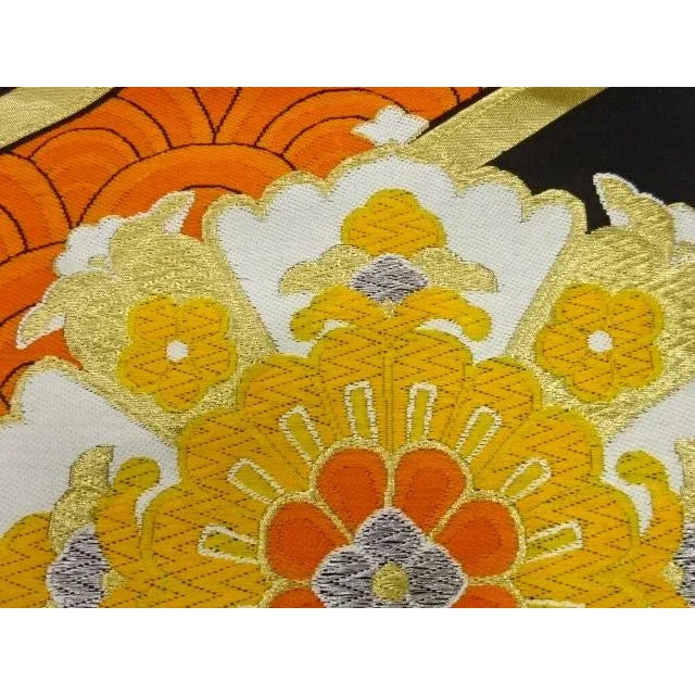 Midcentury 50s Japanese Silk Obi Handmade Antique Black Red Yellow ...