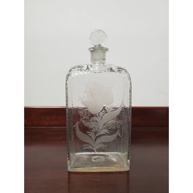 Mid 18th Century Stiegel Glass Stoppered Bottle With Etched Floral ...