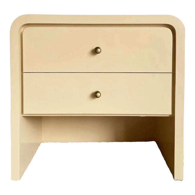 Postmodern Tan Lacquer Laminate Waterfall Commode | Chairish