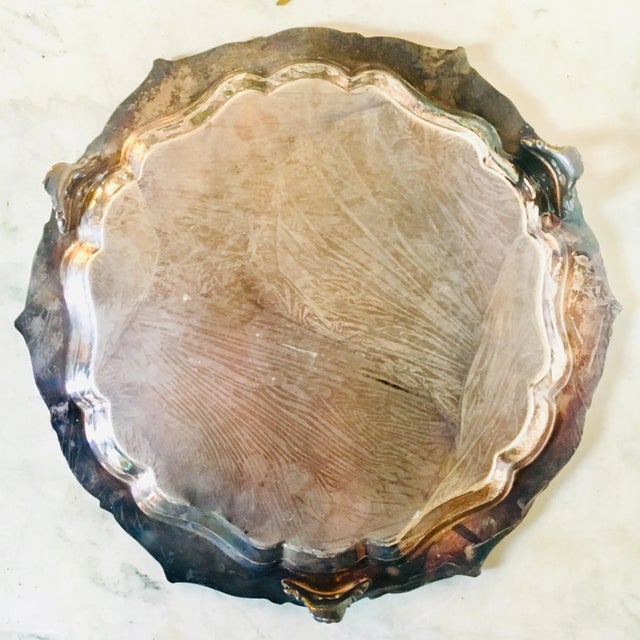 Vintage Large Footed Silverplate Tray by Pilgrim | Chairish