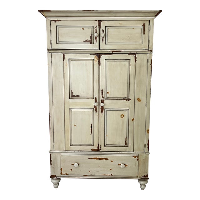 Romweber Distressed Armoire in Cream French Country | Chairish