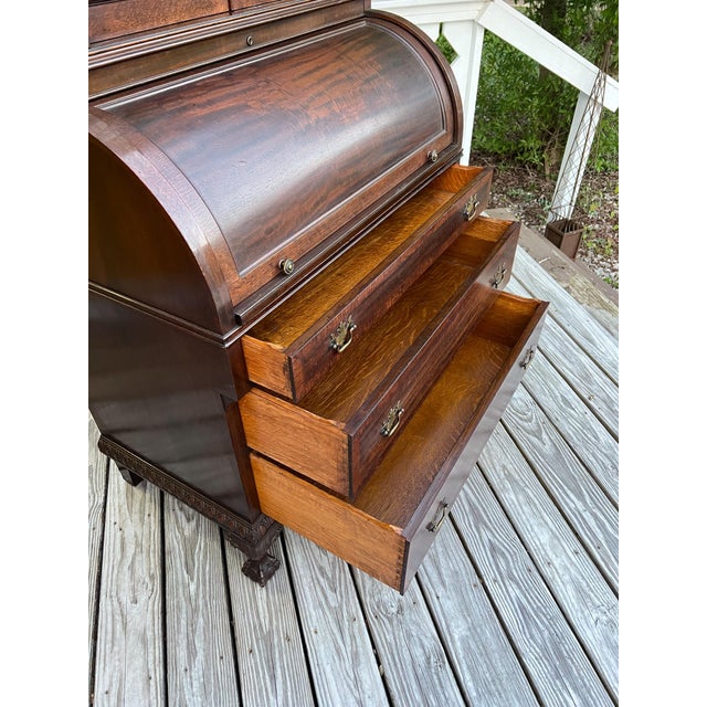 Antique Mahogany Cylinder Roll Banded Secretary With Birdseye Maple ...
