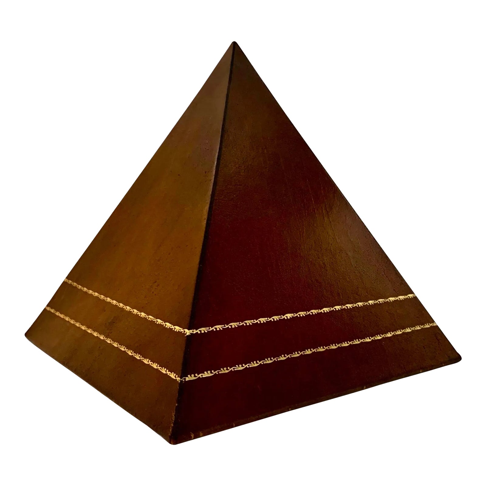 Vintage Leather Pyramid Statue With Gold Detailing for Office Decor ...