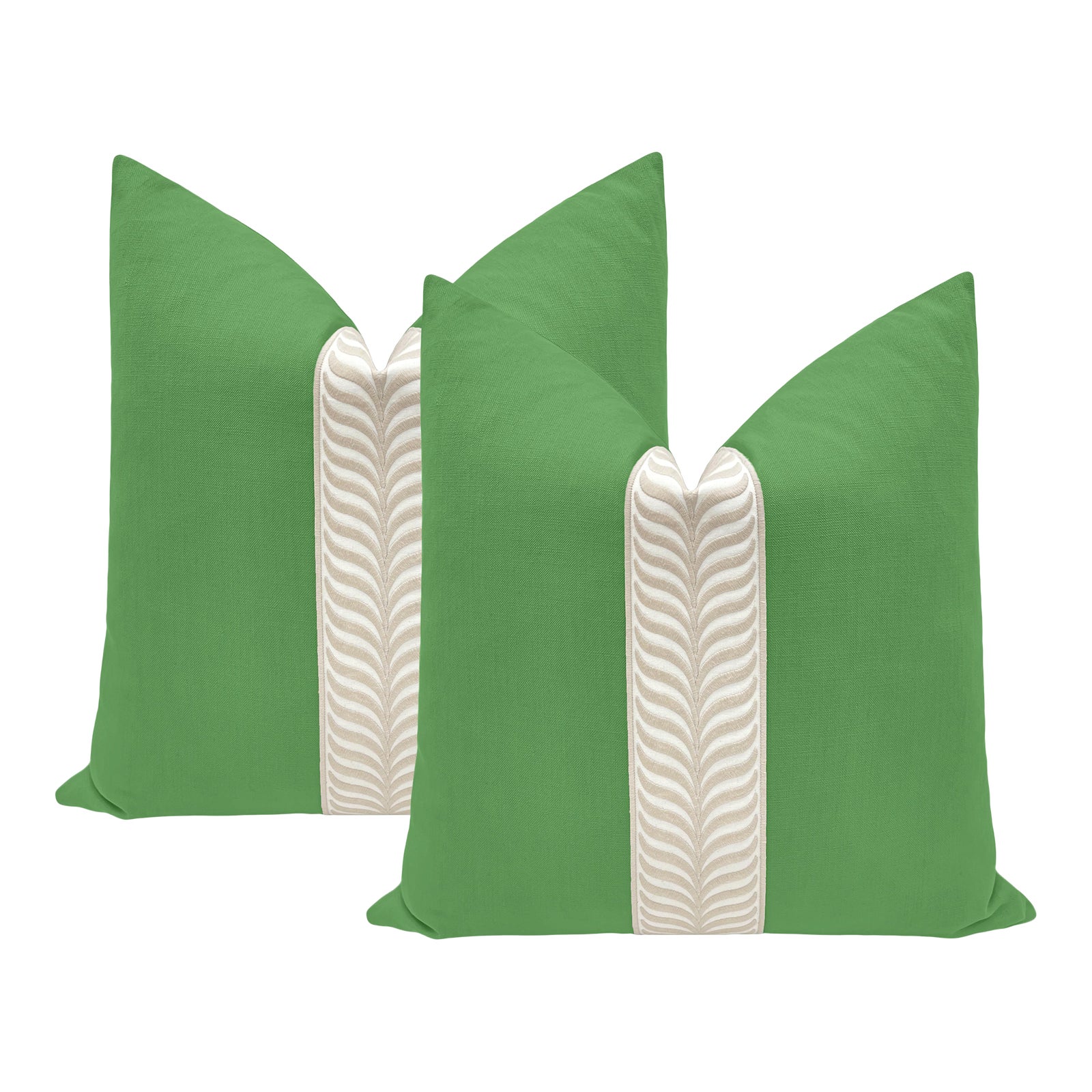 22" Kelly Green Performance Linen & Trellis Trim Pillows - a Pair ...