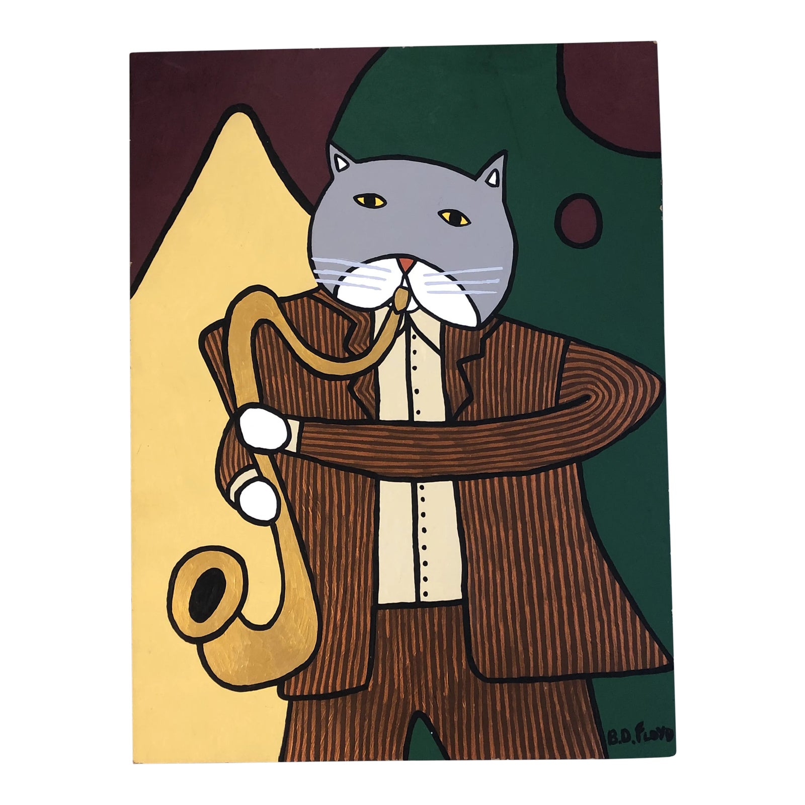 Contemporary Folk Artist B.D.Floyd “Cat With Sacks “ Original Painting ...