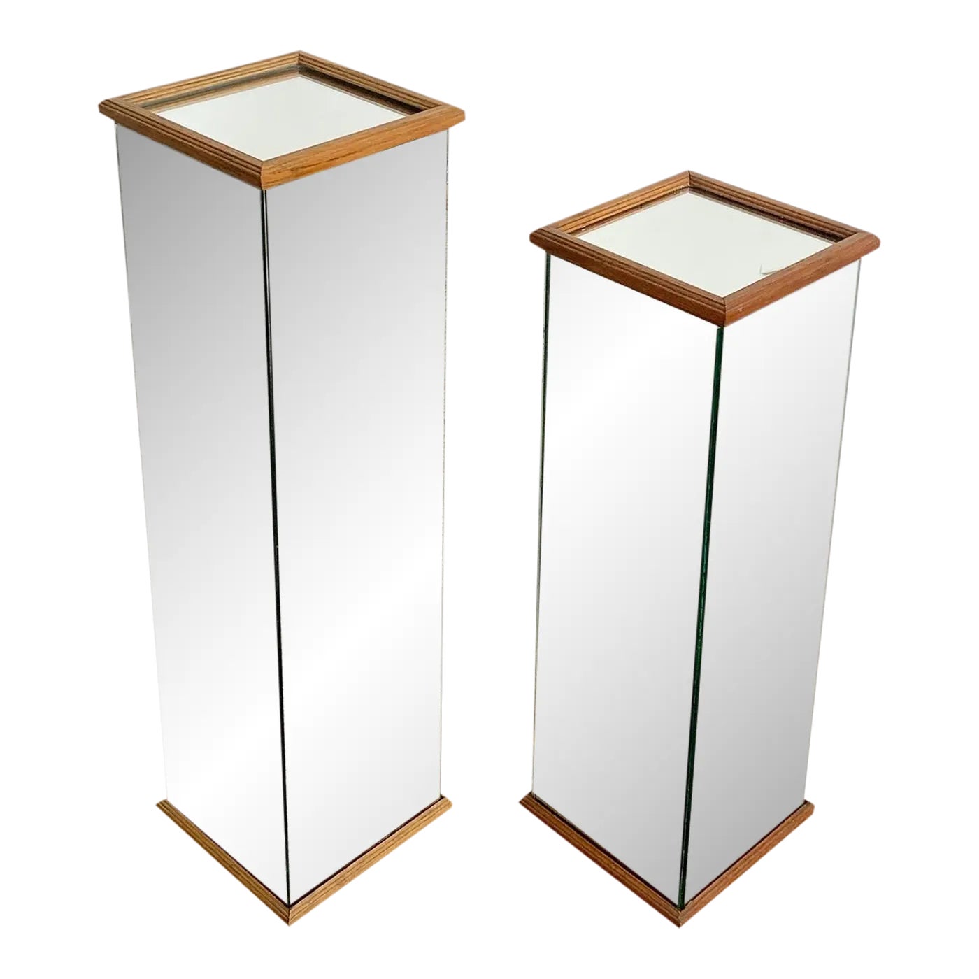 Postmodern Rectangular Prism With Wooden Trim Pedestal Side Tables - a ...