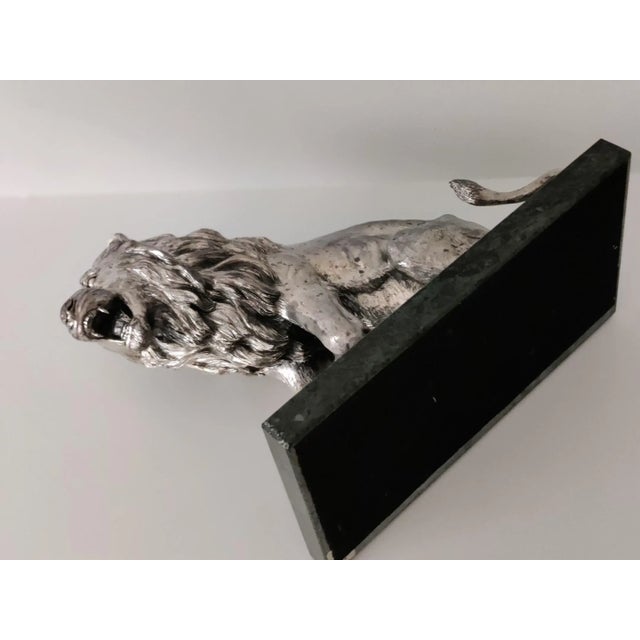 Mid-Century Modern Roaring Silvered Metal Lion Sculpture on Marble Base ...