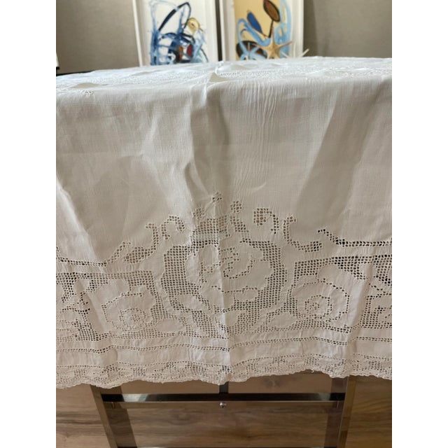 1940s Richelieu Linen Handmade Textile Tabkecloth | Chairish