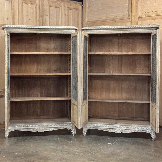 Pair 19th Century Country French Louis XVI Whitewashed Bookcases | Chairish