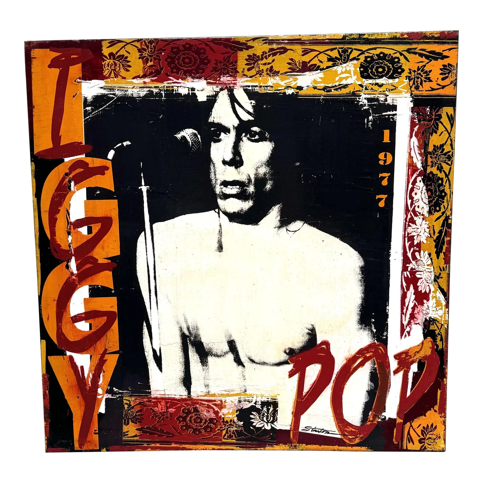 Original Signed Jackie Stanton "Iggy Pop" Mixed Media Acrylic Painting ...