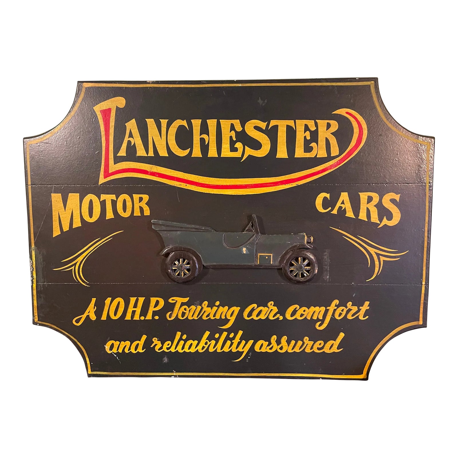Vintage Hand Carved & Painted Advertising Sign for Lanchester Motor ...