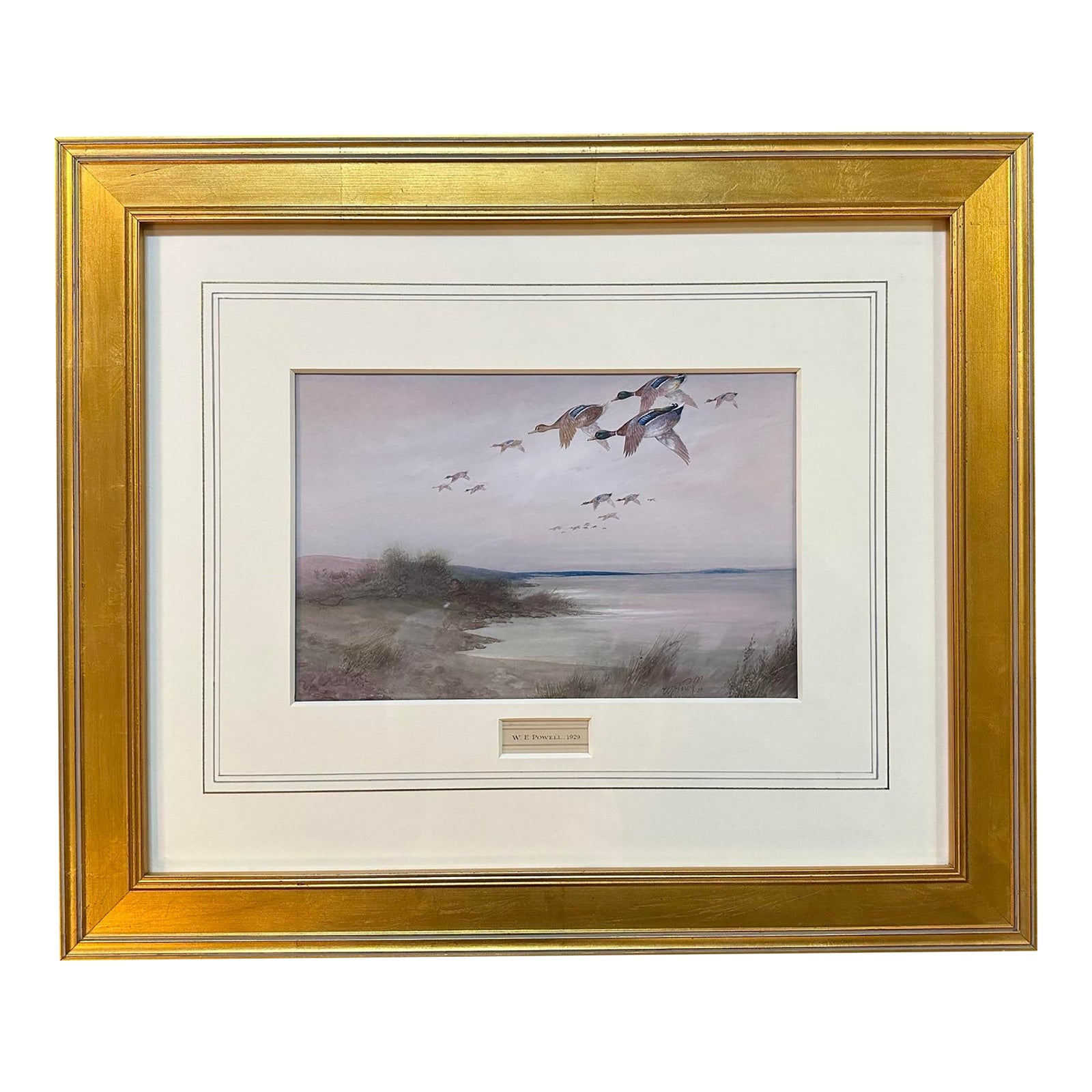 British Painter William Edward Powell, Ducks in Flight, Watercolor ...