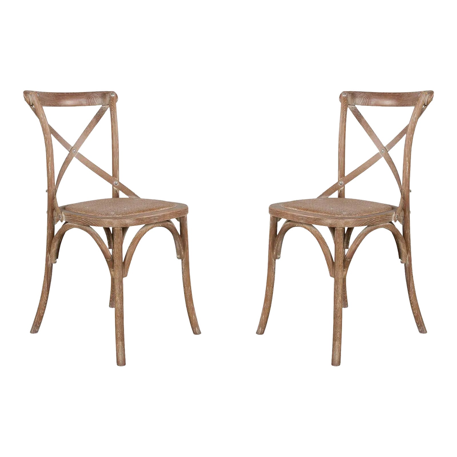 Pair of Whitewashed Oak Bistro Dining Chairs | Chairish