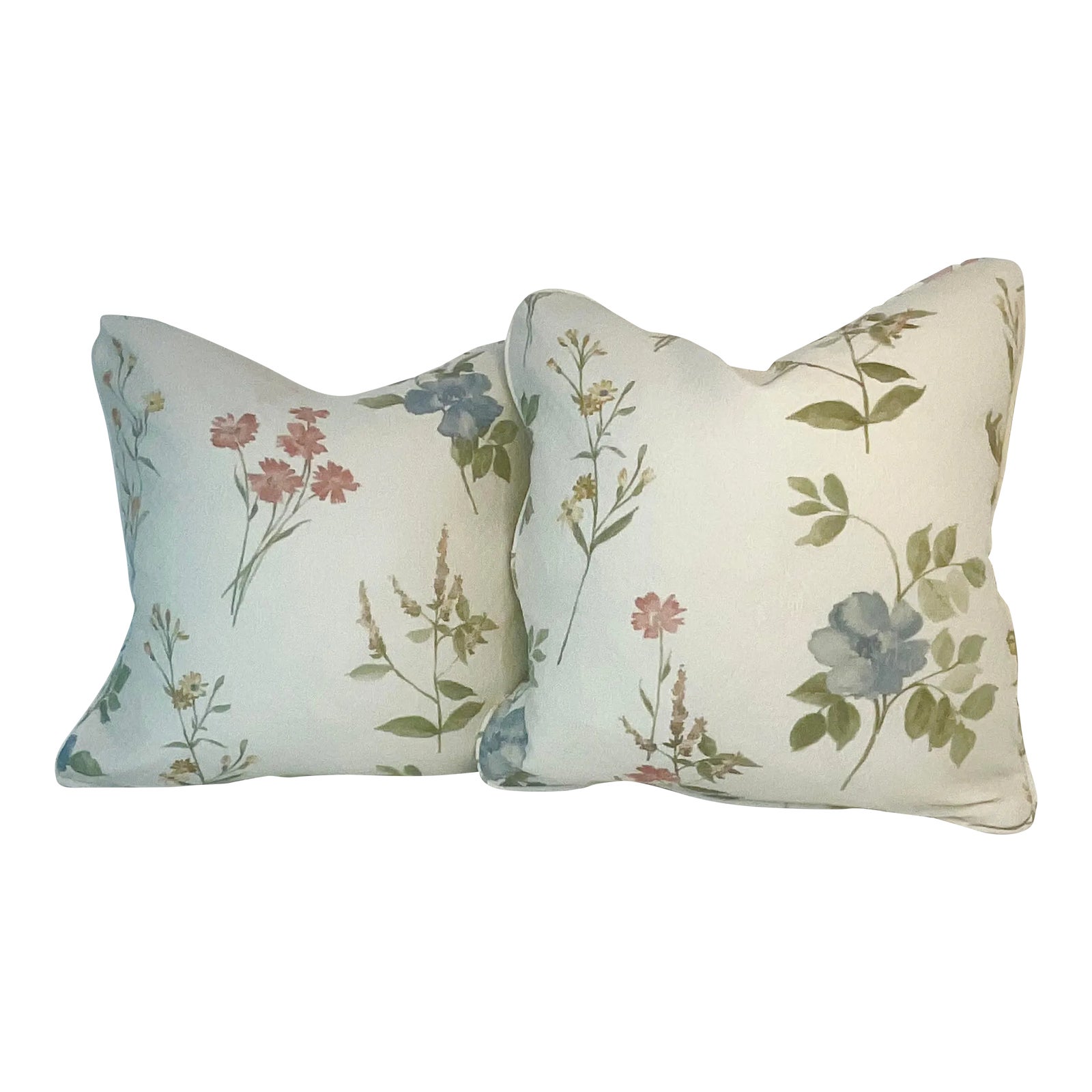 1990s Vintage English Garden Flora Jacquard Quilted Pillows, Feather ...
