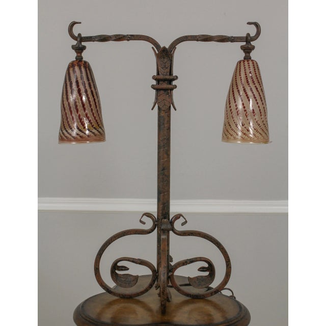 Art Glass Shade Double Arm Table Lamp | Chairish