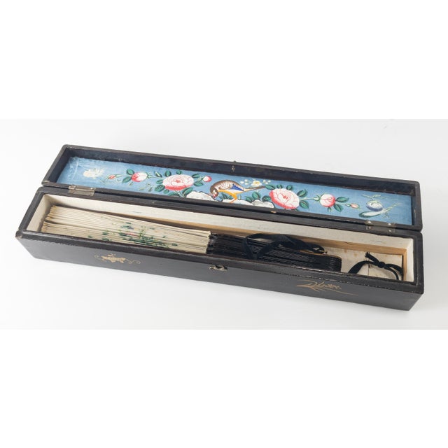 19th Century Chinese Lacquered Fan With Floral Decoration | Chairish
