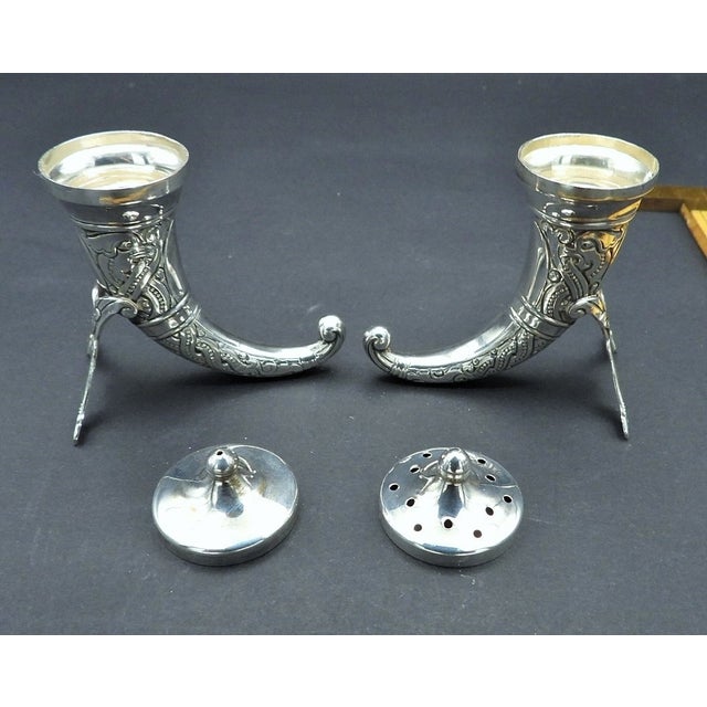 Antique Sterling Silver Norwegian Viking Horn Salt & Pepper Shakers- a ...