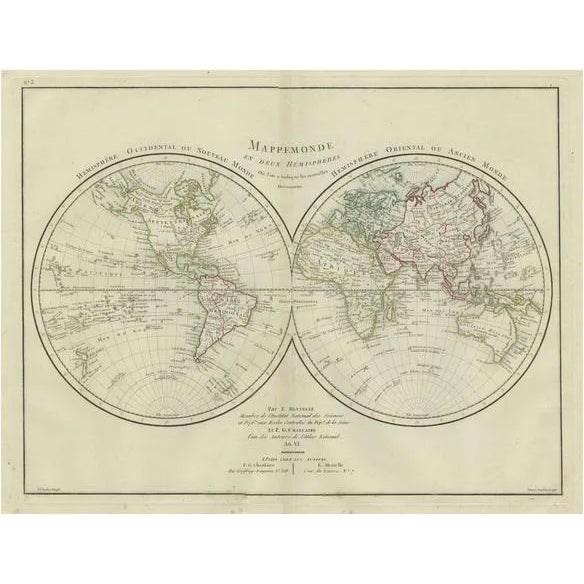 World Map in Two Hemispheres, 1802 | Chairish