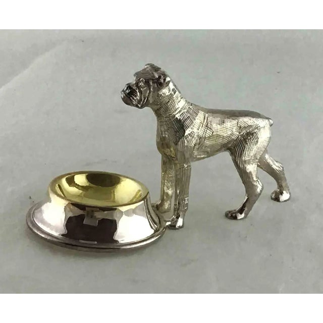 2000s Silverplate Boxer Dog With Dish Gilded Open Salt Cellar | Chairish