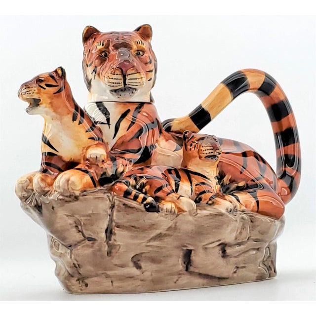 Vintage Ceramic Tiger and Cubs Tea Pot With Striped Tiger Tail Handle ...