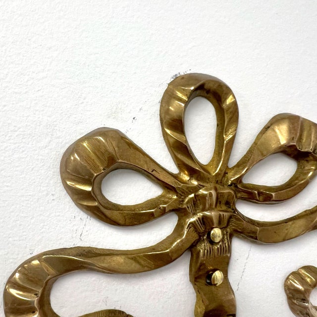 Vintage Brass Bow & Ribbon Wall Hook Hanger | Chairish