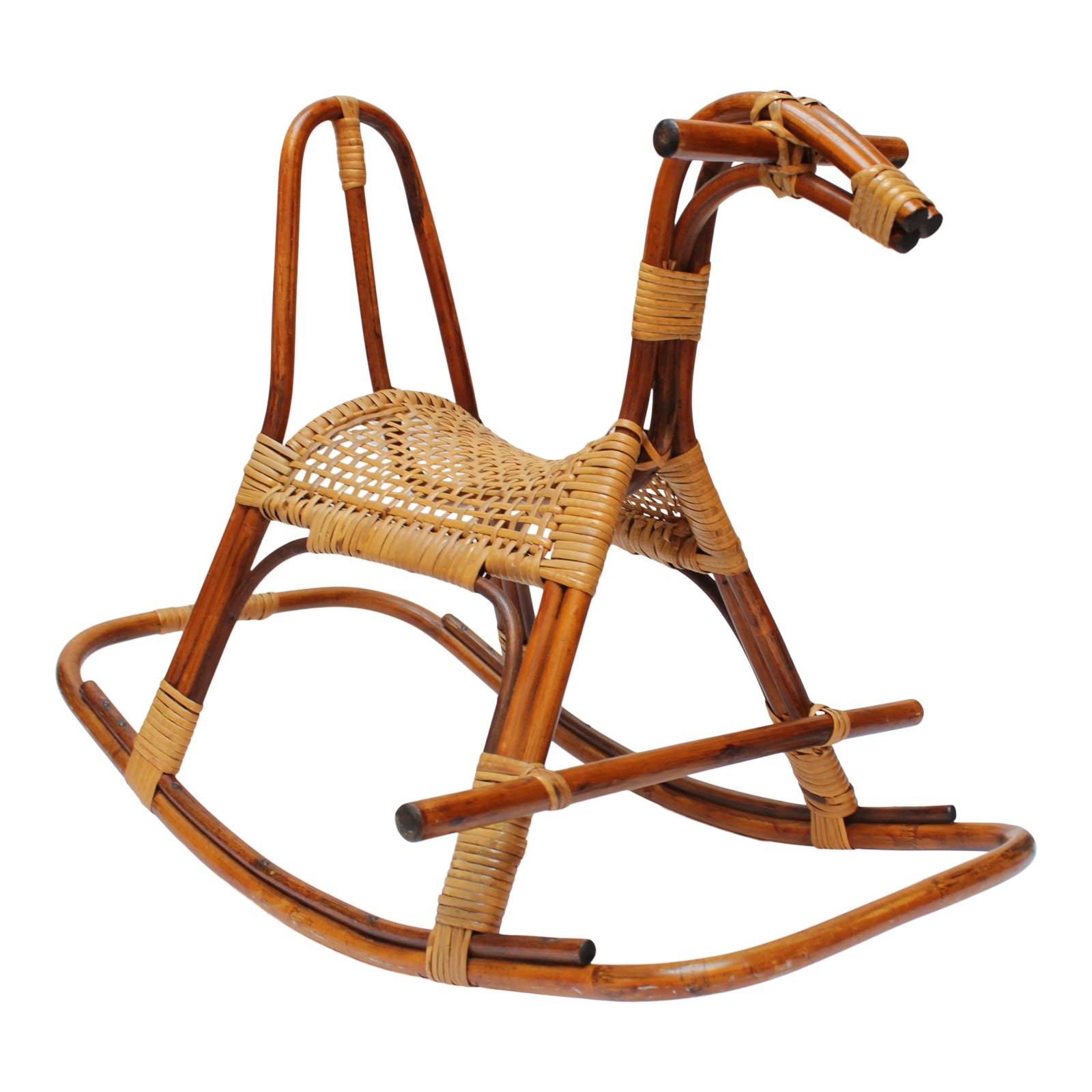 Mid-Century Italian Modern Bamboo and Rattan Rocking Horse Attributed ...