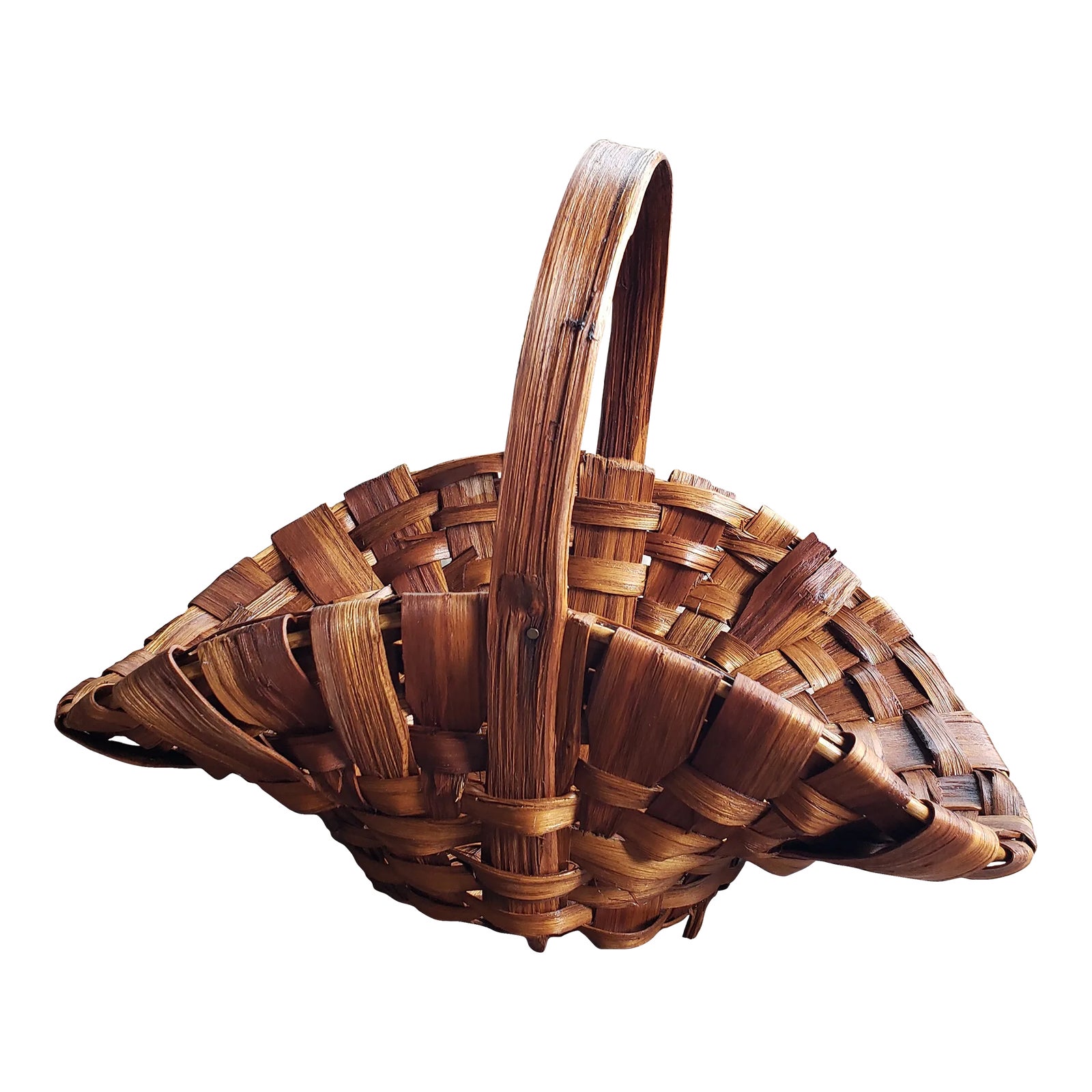 Late 19th Century Splint Woven Flower Gathering Basket | Chairish