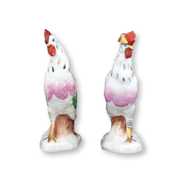 Antique French Porcelain Rooster & Hen | Chairish