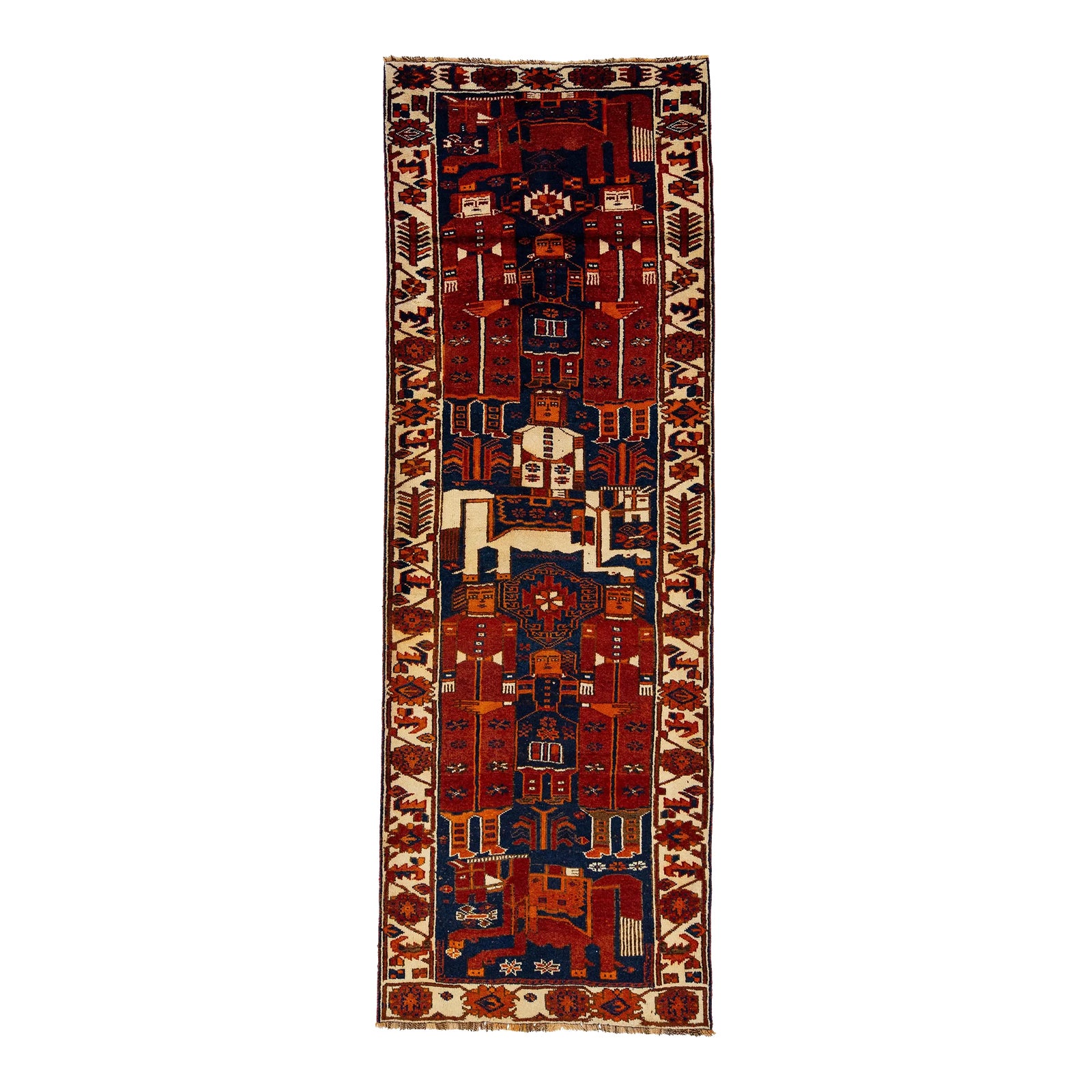 1960s Hand-Knotted Shiraz Wool Rug in Blue and Rust Color With ...