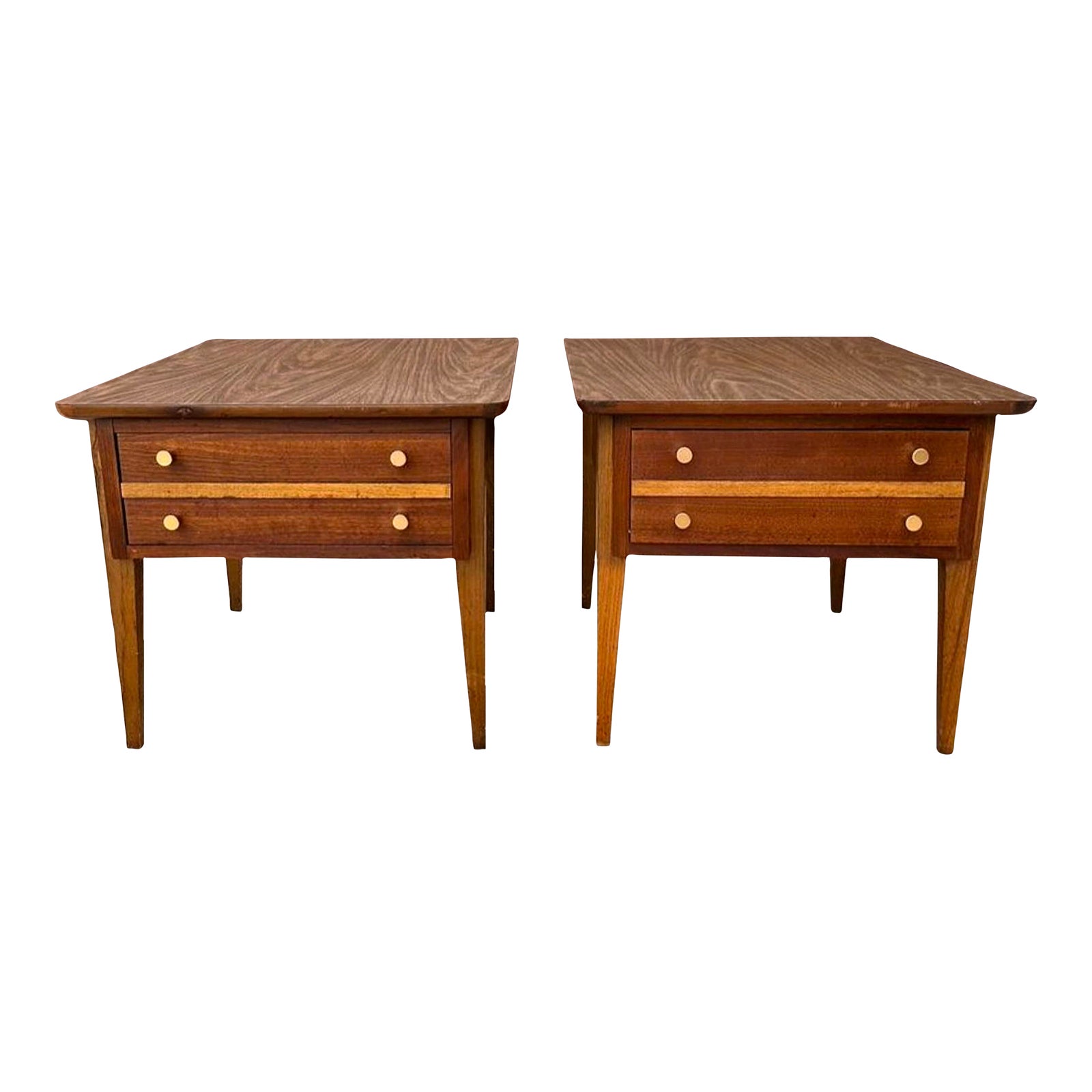 Vintage Lane Mid Century Modern Pair of Wood Side Tables | Chairish