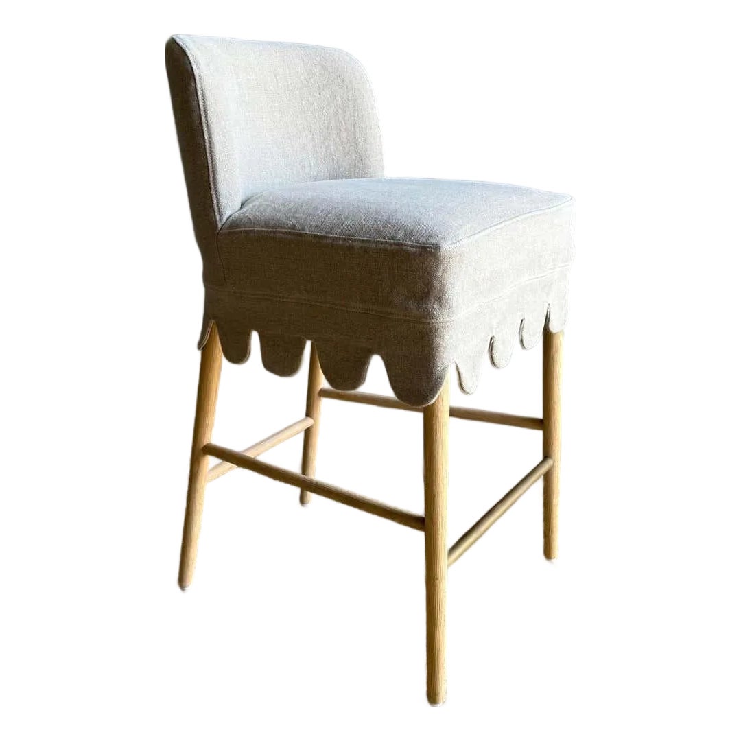 Linen Slip Covered Counter Height Stools With Solid White Oak Legs ...
