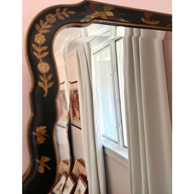 Vintage 1960s Queen Anne-Style Black and Gold Lacquered Mirror in ...