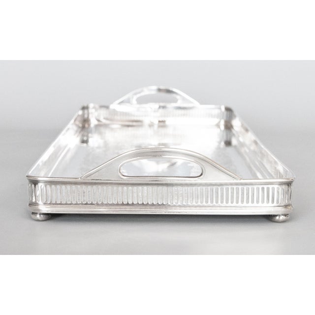 Antique Large Silver Plate Rectangular Footed Gallery Tray | Chairish