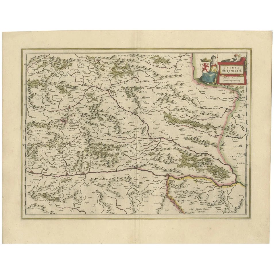 Map of Styria by William Blaeu, 1645 | Chairish