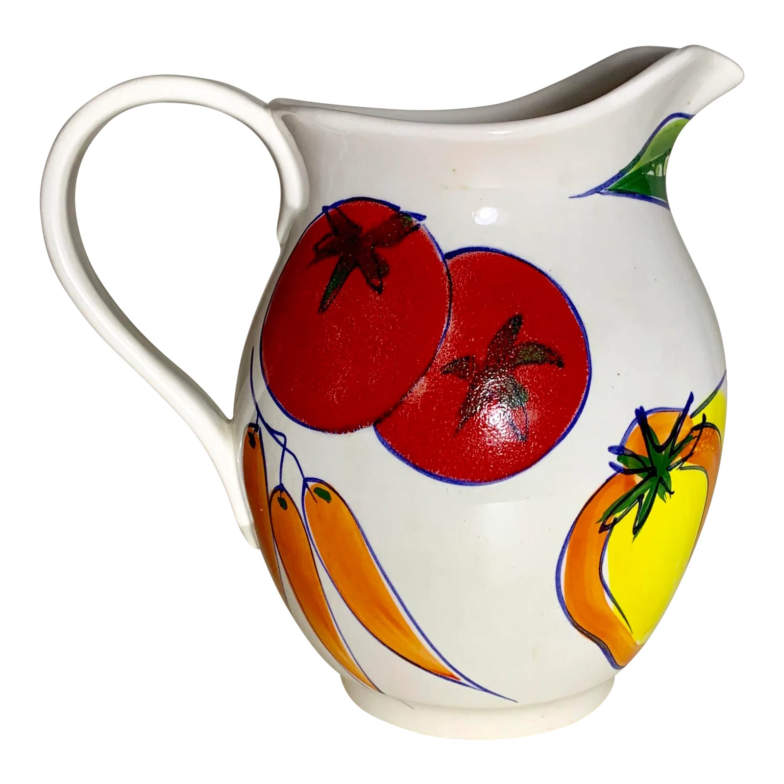Italian Hand Painted Vegetable Design Ceramic Pitcher | Chairish