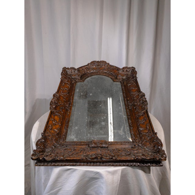 18th Century Foxed Mirror in Carved Wooden Frame | Chairish