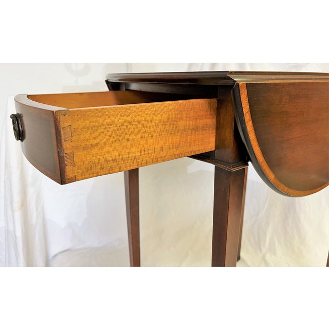 Small Federal Style Mahogany Drop Leaf Side Table With Drawer | Chairish