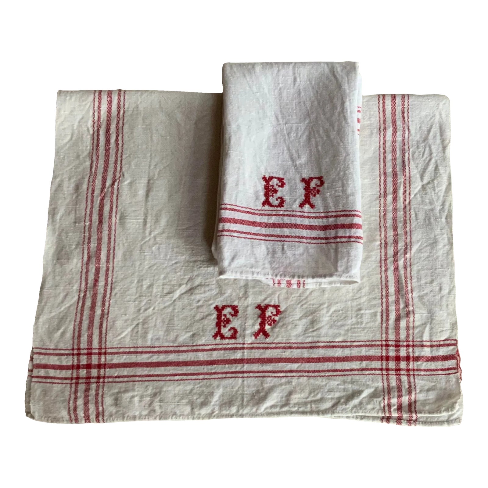 Pair of Antique French Linen Torchons - Classic Kitchen Towels | Chairish