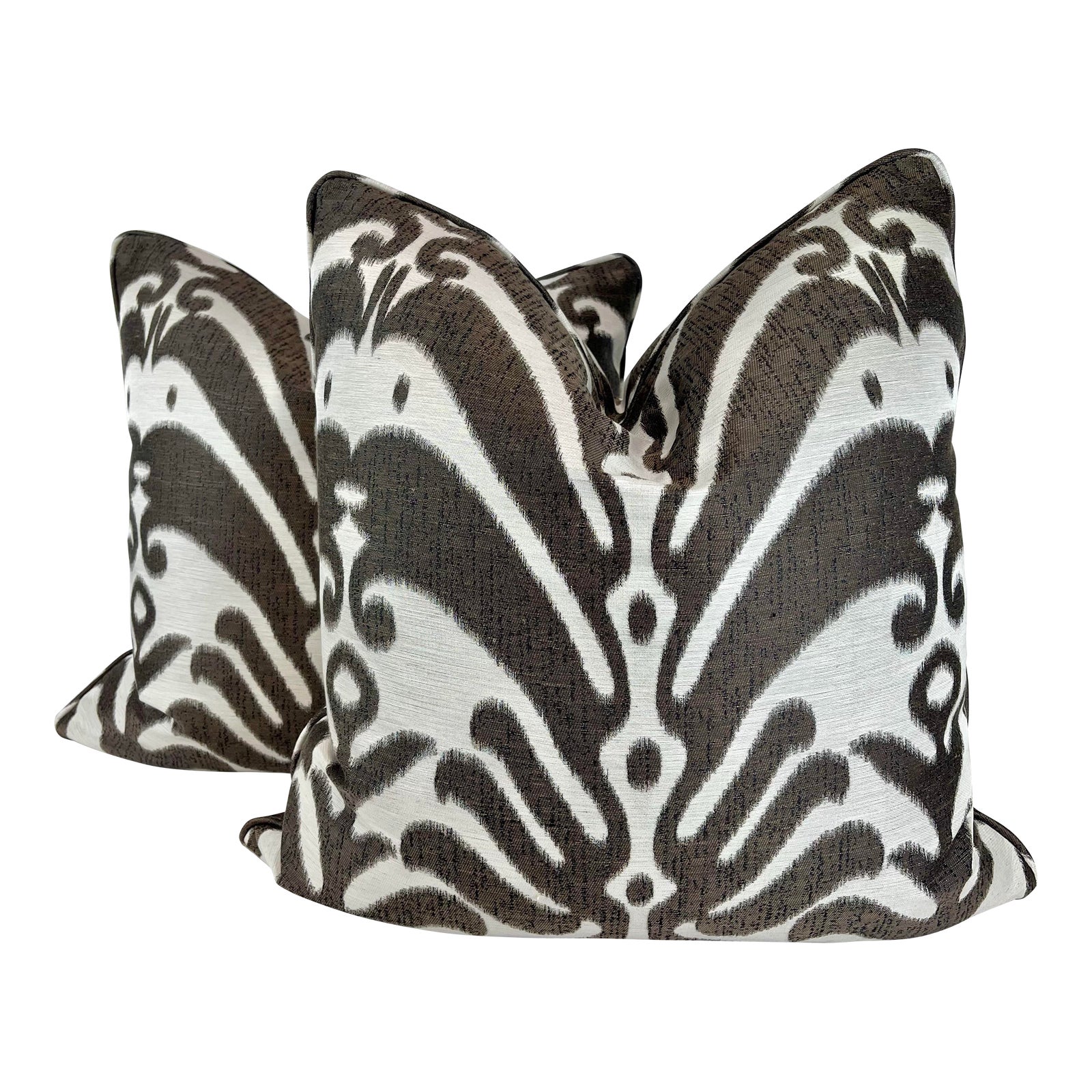 Dedar "Ikat" in Brown/Off White 22" Pillows-A Pair | Chairish
