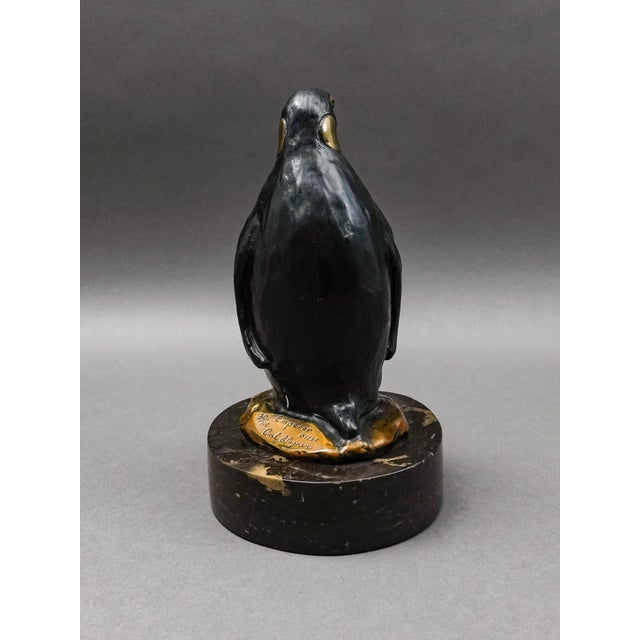 Carl Wagner 1988 Emperor Penguin Bronze Figure Sculpture Marble Base Le ...