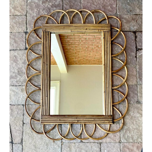 1990s Palm Beach Regency Style Bamboo Rattan Loop Wall Mirror | Chairish