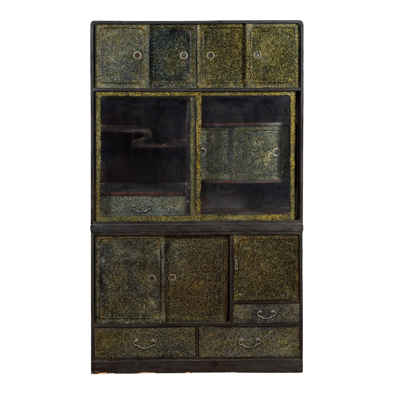 Early 20th Century Japanese Black & Gold Speckled Compound Cabinet ...
