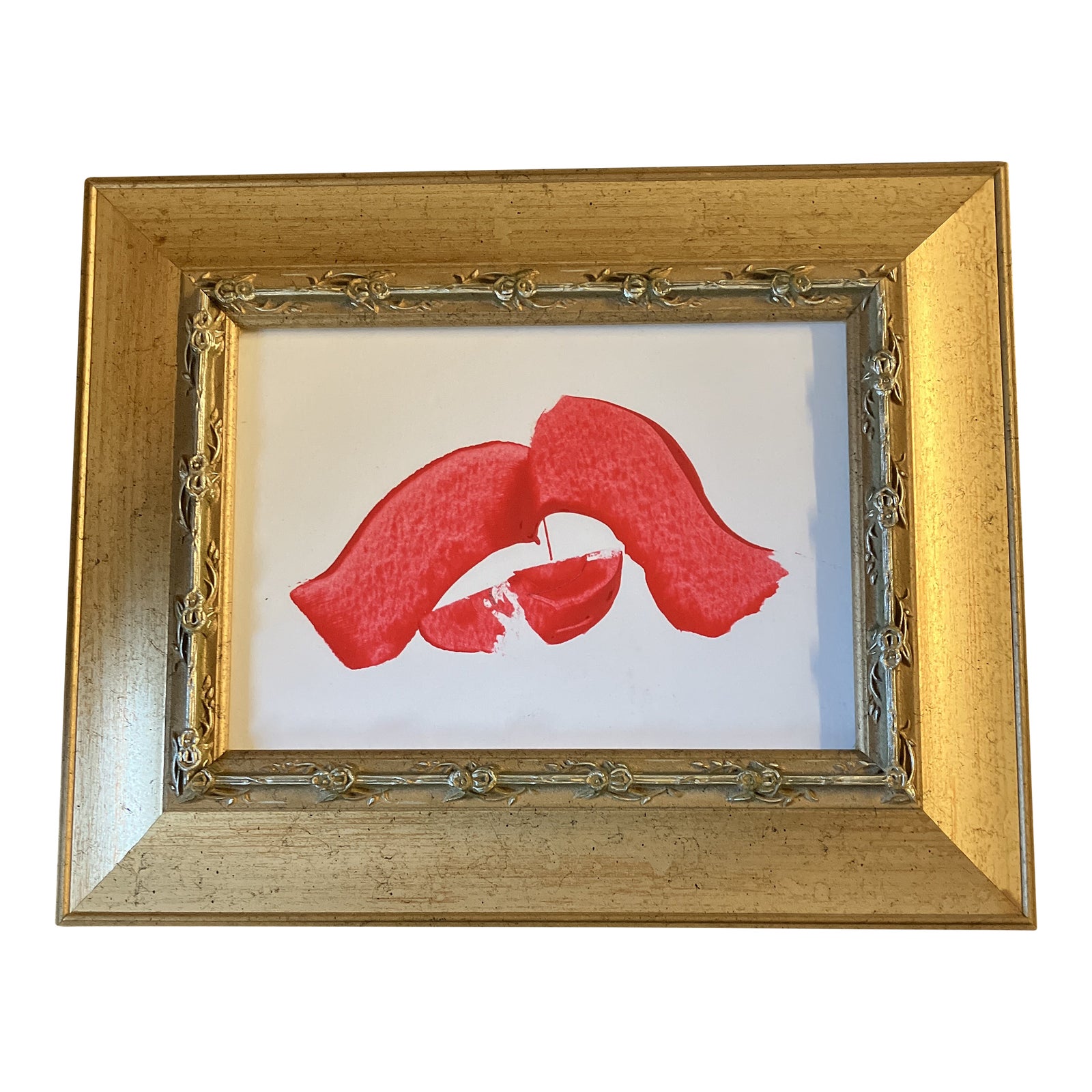 Contemporary Original Flying Red Lips Painting Tabletop Frame | Chairish