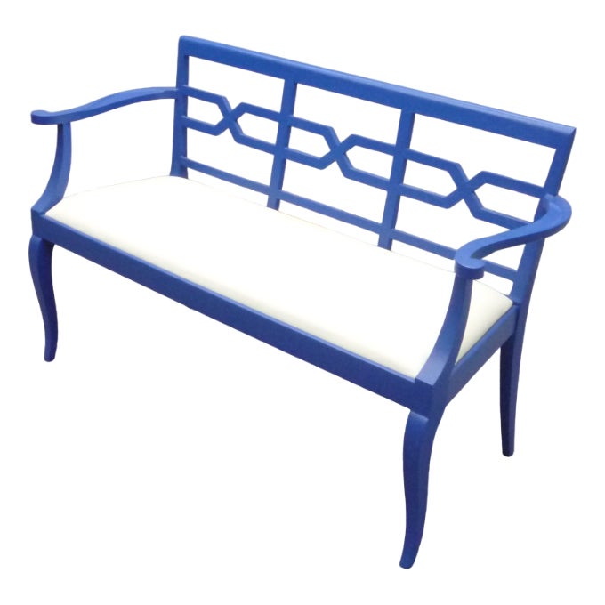 Antique Blue Bench in Leather, 1920s | Chairish