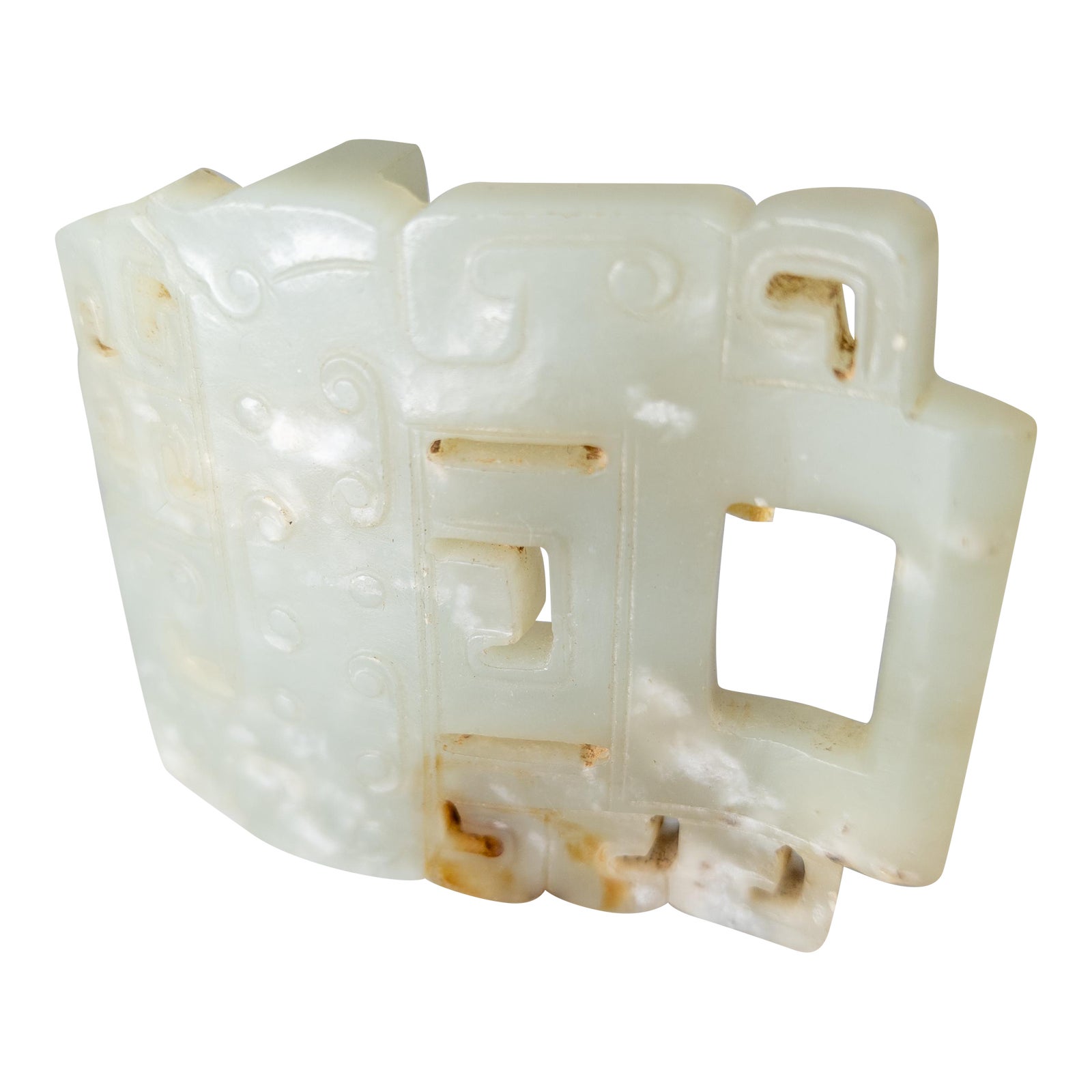 20th Century Chinese Carved Celadon Green Nephrite Jade Belt Buckle ...